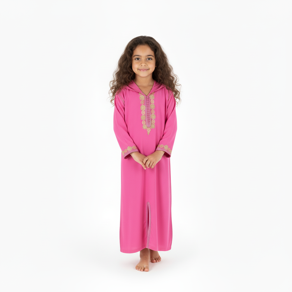 Jellaba Rose pour fille – Caftan Nawal